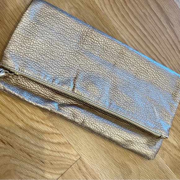 Bags | Matte Gold Fold Over Zip Top Clutch Bag | Poshmark